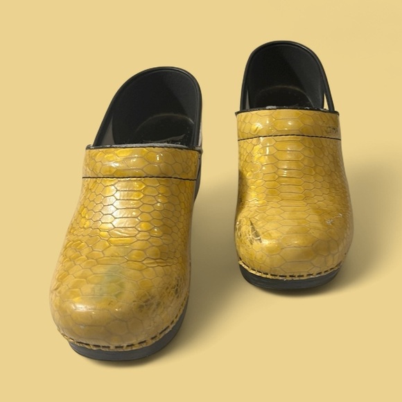 Dansko | Shoes | Dansko Yellow Snake Print Clogs Eu 38 Fits Us Womens ...